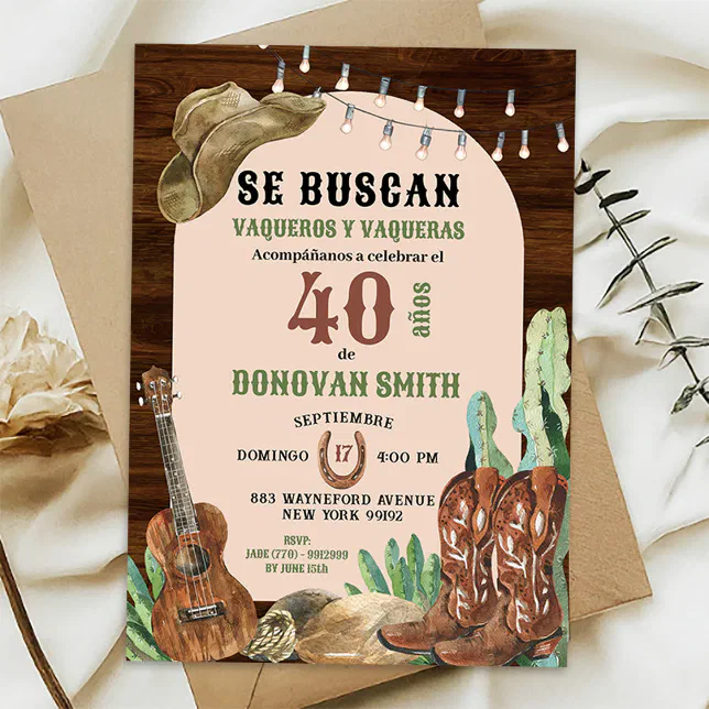Spanish Mexican Western Boots Cowboy Birthday Invitation | Zazzle