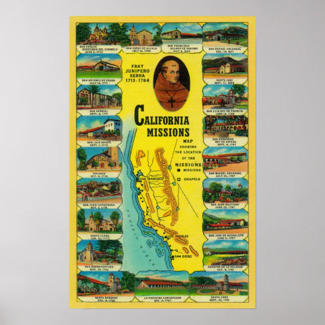 Spanish Missions of California showing Poster | Zazzle
