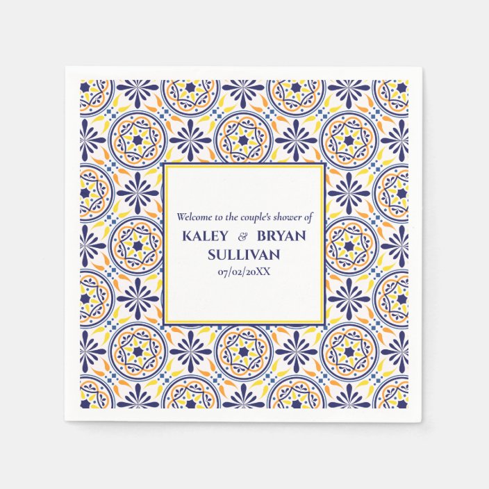 Spanish Navy Yellow Tile mediterranean wedding V1 Napkins | Zazzle.com