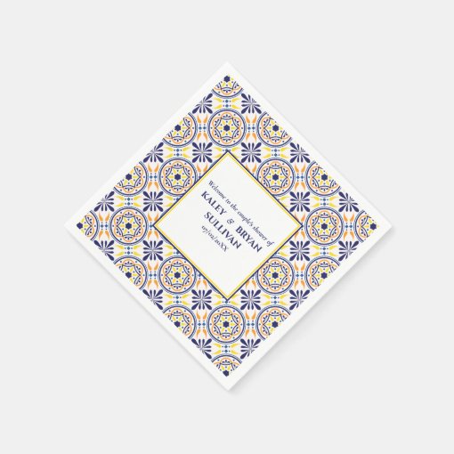 Spanish Navy Yellow Tile mediterranean wedding V1 Napkins | Zazzle