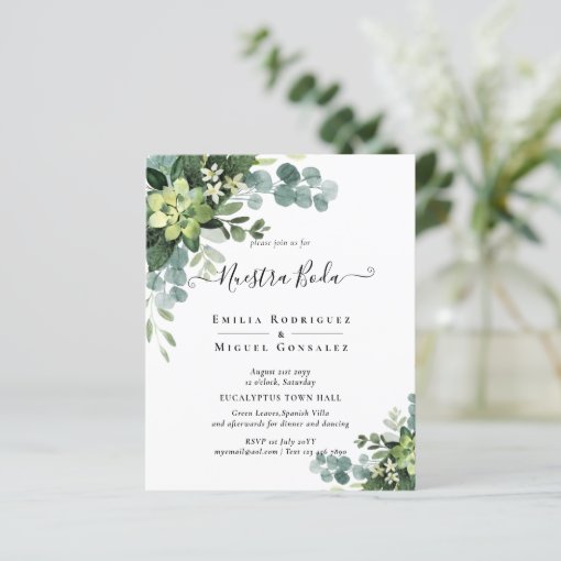 Spanish NUESTRA BODA Eucalyptus Greenery BILINGUAL | Zazzle