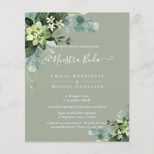 Spanish NUESTRA BODA Eucalyptus Greenery BILINGUAL | Zazzle