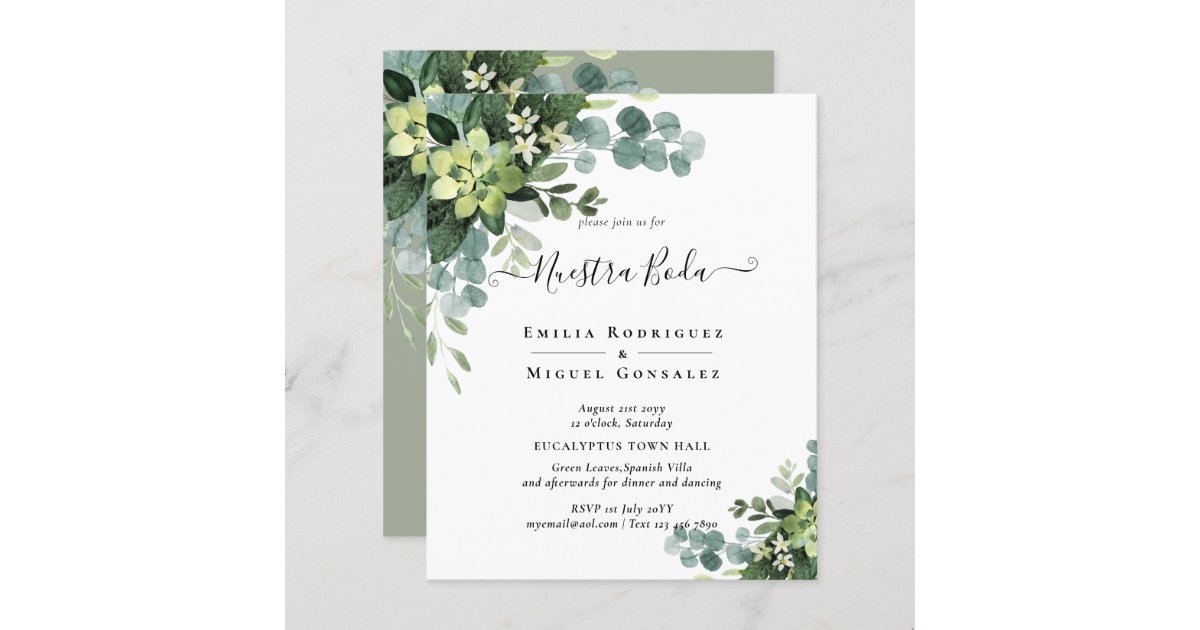 Spanish NUESTRA BODA Eucalyptus Greenery BILINGUAL | Zazzle