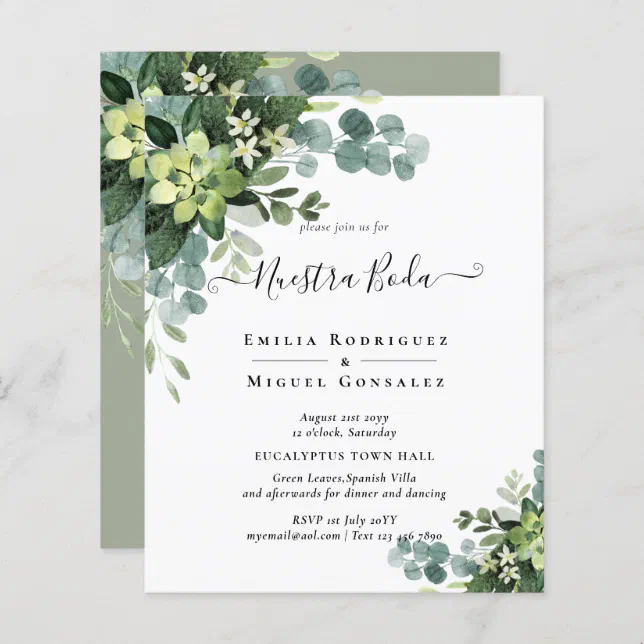 Spanish NUESTRA BODA Eucalyptus Greenery BILINGUAL | Zazzle