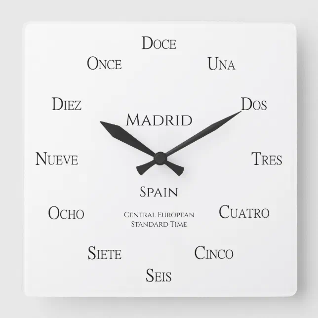 Spanish Numbers Personalized Place and Time Zone Square Wall Clock | Zazzle
