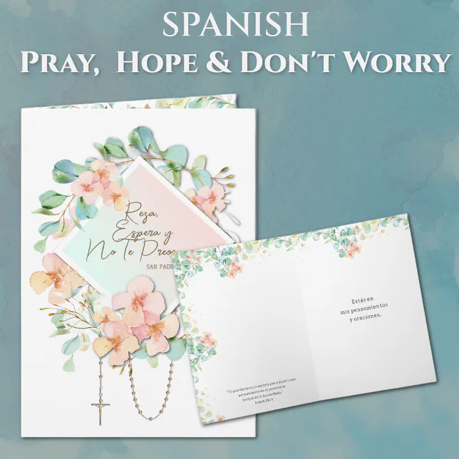 Spanish Pray Hope Don't Worry Padre Pio Card | Zazzle