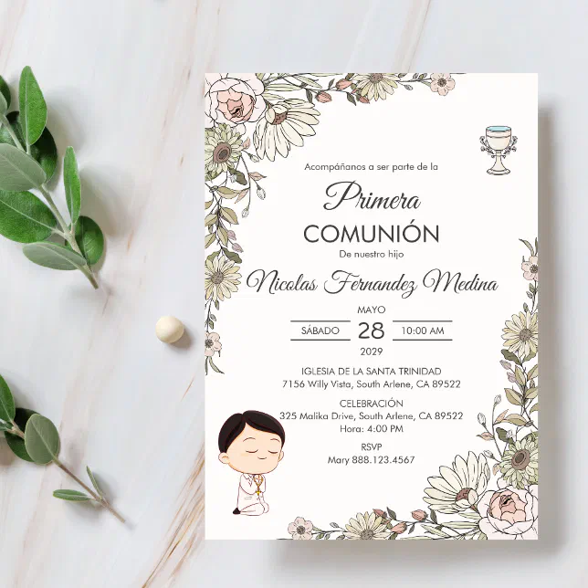 Spanish Primera Comunion Cute Boy First Communion Invitation | Zazzle