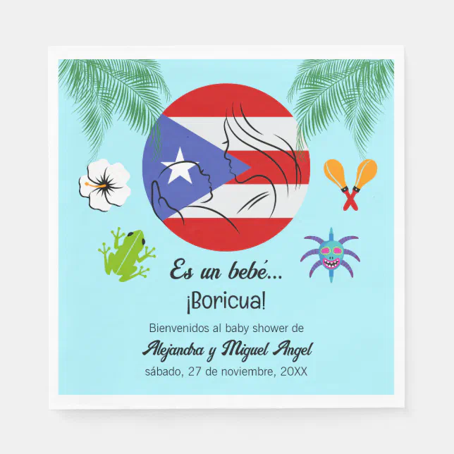 Spanish Puerto Rican Boricua Boy Baby Shower Napkins | Zazzle