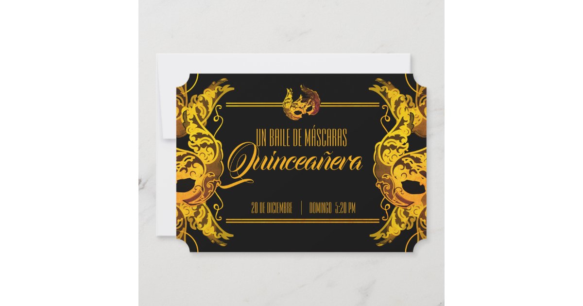 SPANISH quinceañera MASQUERADE gold ticket Invitation | Zazzle