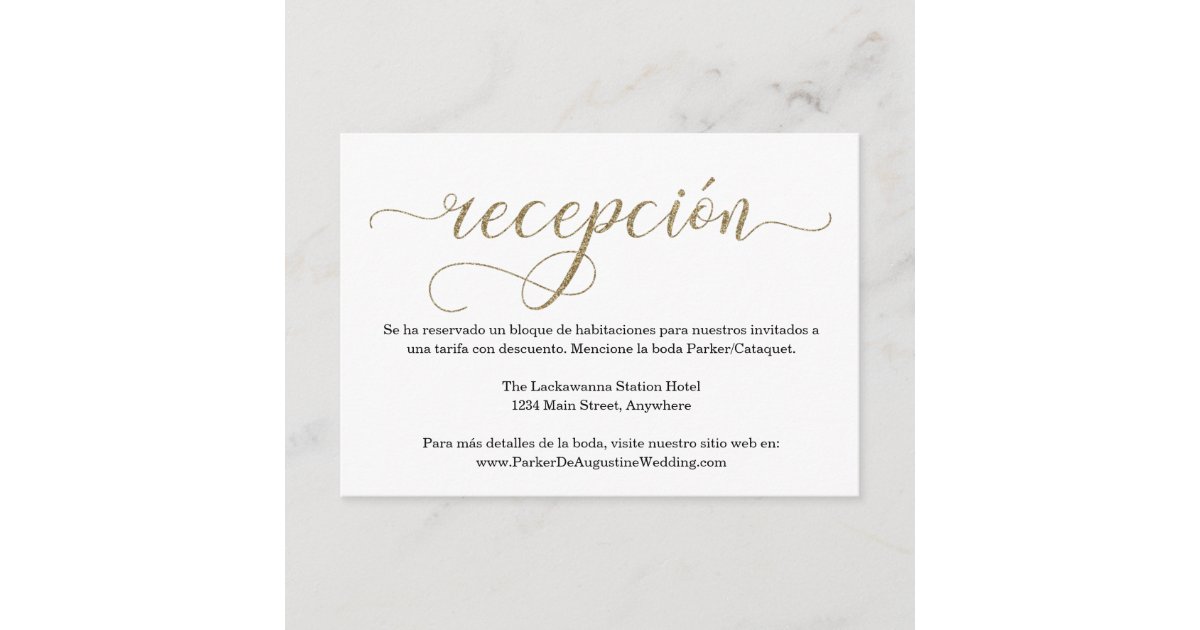Spanish Reception Gold Glitter Enclosure Card | Zazzle