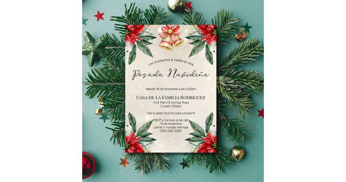 Spanish Red Poinsettias Posada Navideña Christmas Invitation | Zazzle