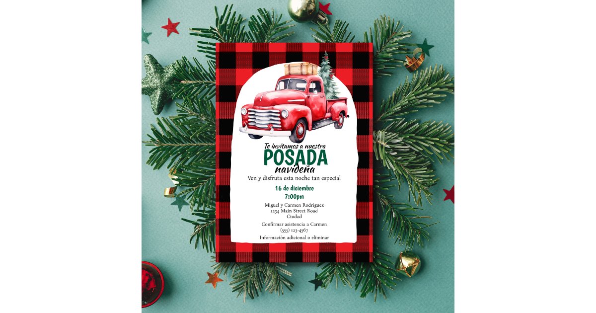 Spanish Red Truck Posada Navideña Christmas Party Invitation | Zazzle