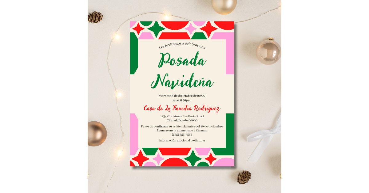 Spanish Retro Festive Posada Navideña Christmas Invitation | Zazzle
