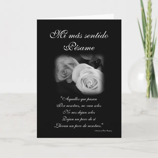 Spanish: rosa y poema de Pesame B&W sympathy card | Zazzle