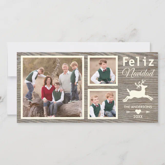 Spanish Rustic Wood Reindeer Beige Navidad Photo Holiday Card | Zazzle