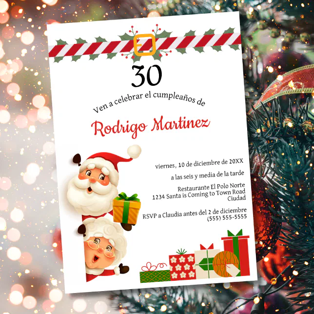 Spanish Santa & Mrs Claus Christmas 30th Birthday Invitation | Zazzle