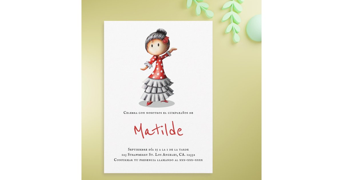 Spanish Sevillana Flamenco Dancer Birthday Party Invitation | Zazzle