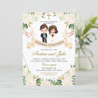 Spanish Sibling Boy and Girl First Holy Communion Invitation | Zazzle