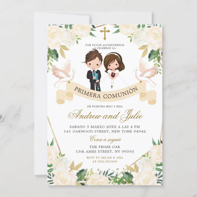 Spanish Sibling Boy and Girl First Holy Communion Invitation | Zazzle