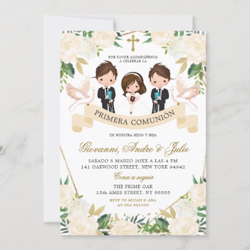 Spanish Sibling Boys Girl First Holy Communion Invitation | Zazzle