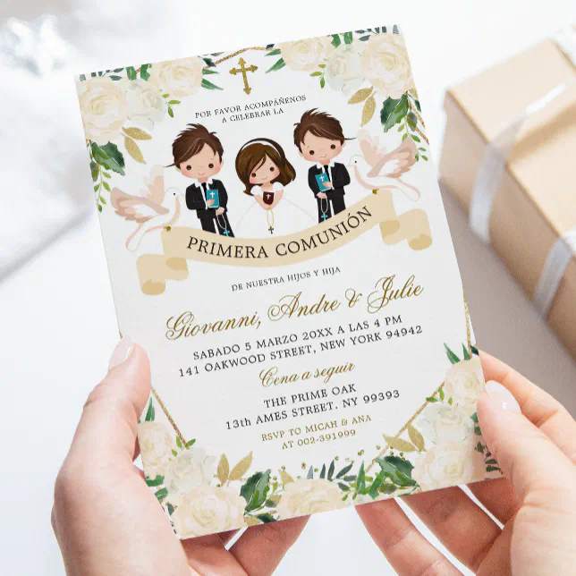 Spanish Sibling Boys Girl First Holy Communion Invitation | Zazzle