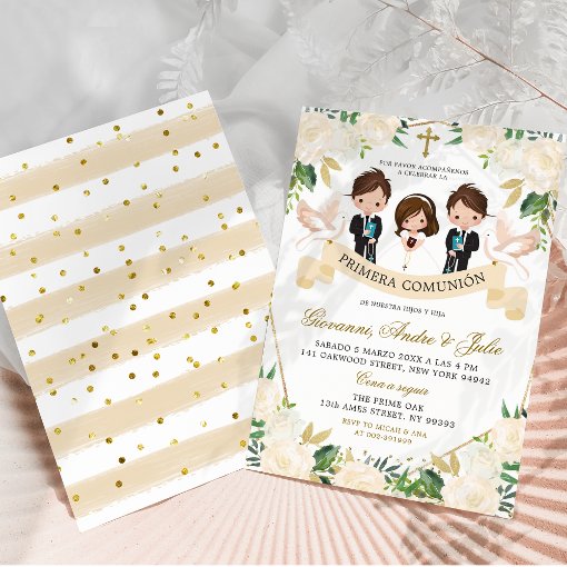 Spanish Sibling Boys Girl First Holy Communion Invitation | Zazzle