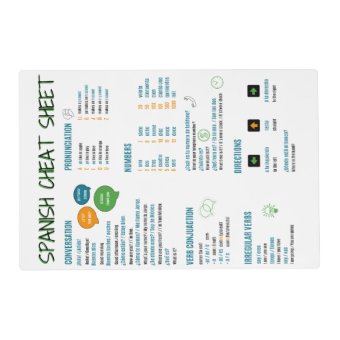 Spanish Study Guide / Present Tense Cheat Sheet Placemat | Zazzle