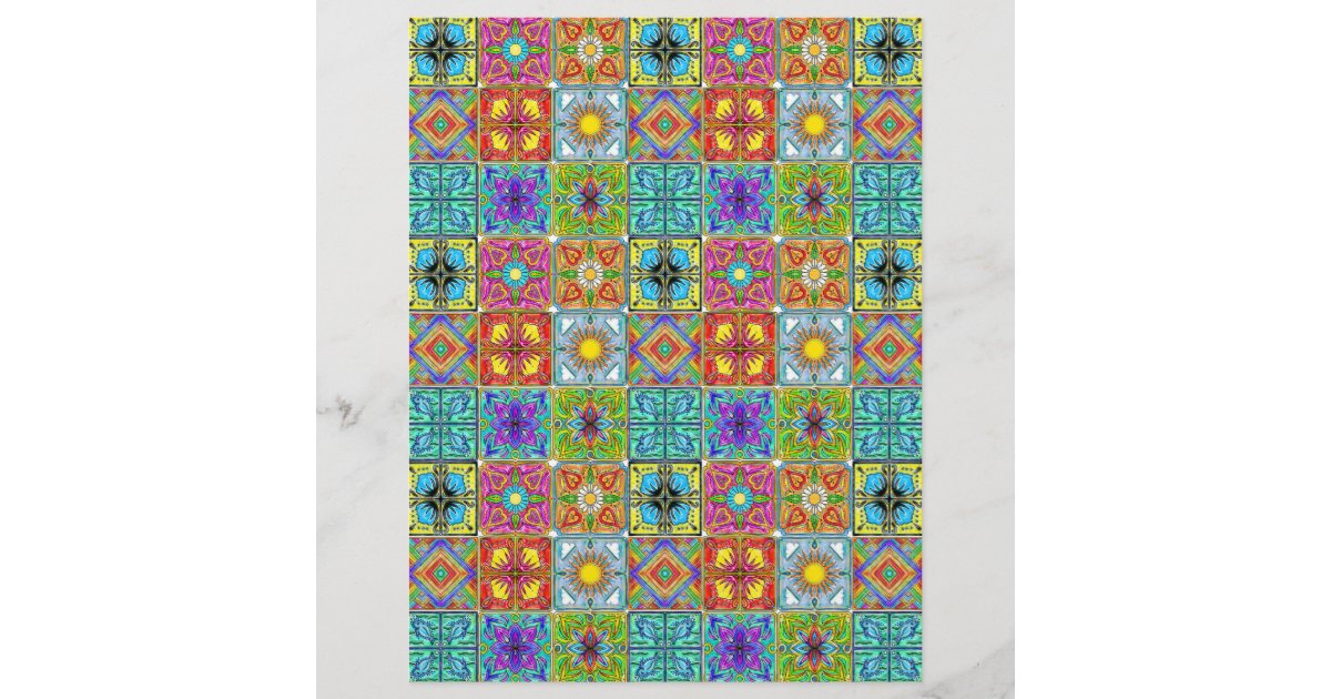 spanish tiles 8.5x11 scrapbook paper sheets | Zazzle