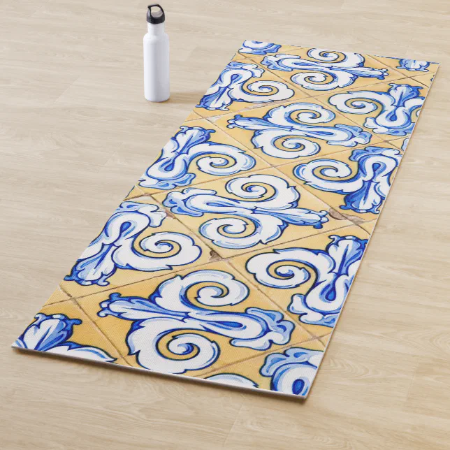Spanish Tiles - Azulejo Blue, Yellow and White Yoga Mat | Zazzle