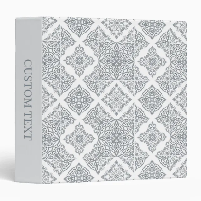 Spanish Tiles Grey Pattern Custom 3 Ring Binder | Zazzle