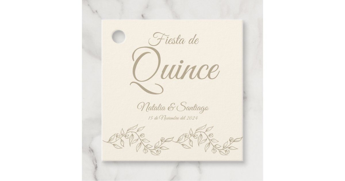 Spanish Twins Fiesta de Quince Champagne Botanical Favor Tags | Zazzle