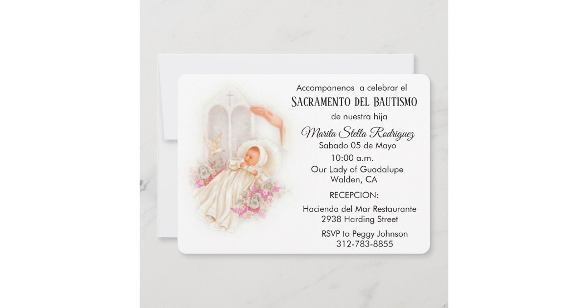 Spanish Vintage Baby Catholic Floral Scripture Invitation | Zazzle