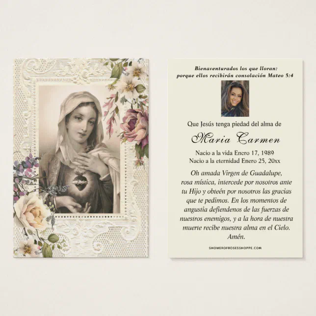 Spanish Virgin Mary Funeral Memorial Prayer Card | Zazzle