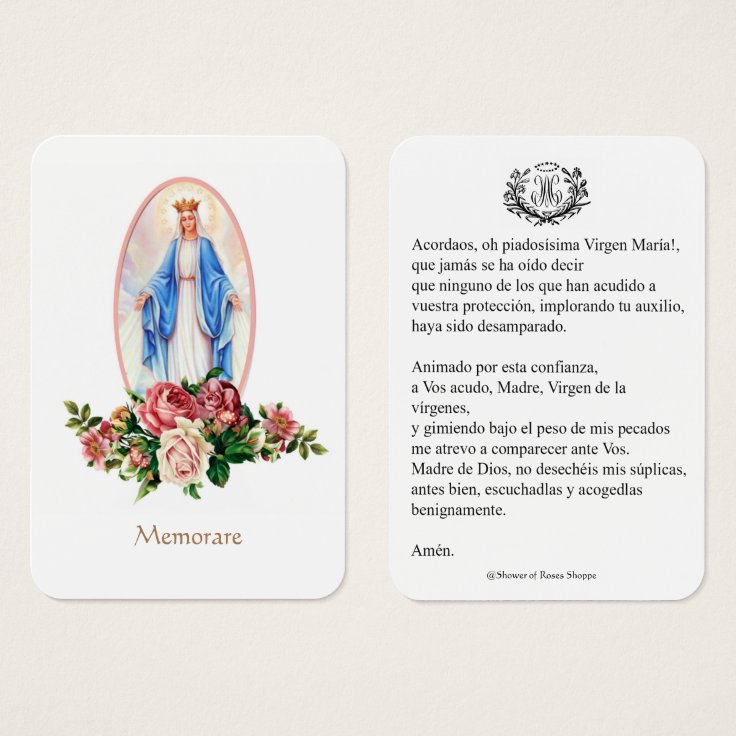 Spanish Virgin Mary Prayer Memorare Holy Card | Zazzle