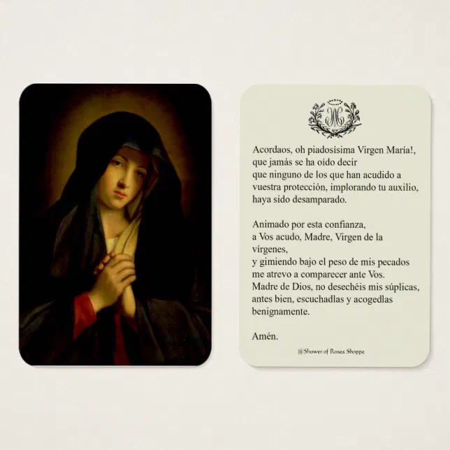 Spanish Virgin Mary Prayer Memorare Holy Card | Zazzle