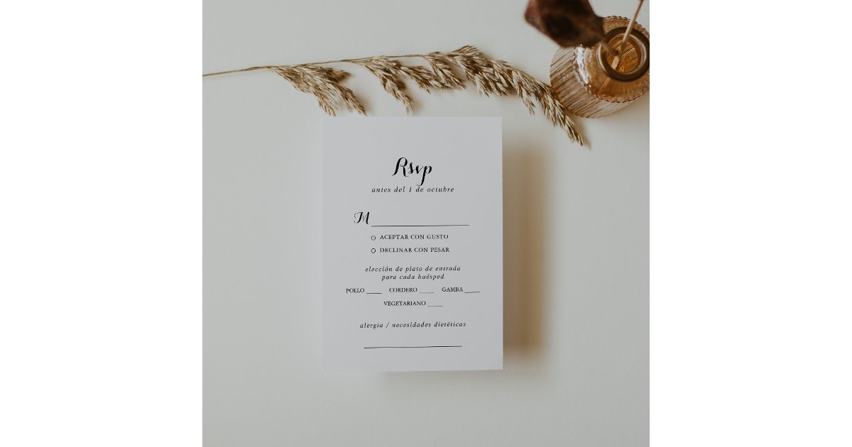 Spanish Wedding Menu Choice RSVP | Zazzle