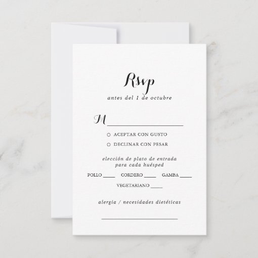 Spanish Wedding Menu Choice RSVP | Zazzle