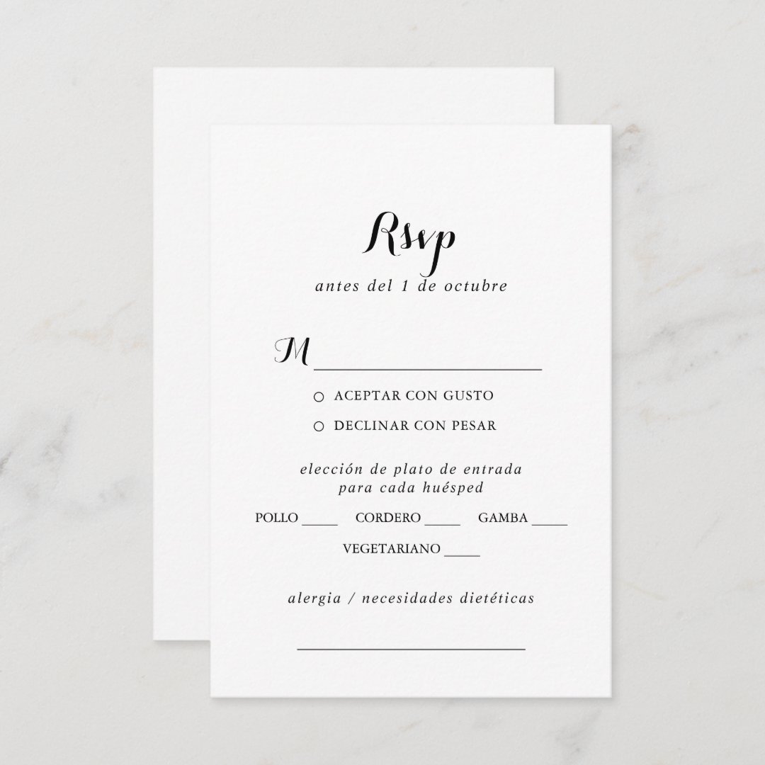 Spanish Wedding Menu Choice RSVP | Zazzle