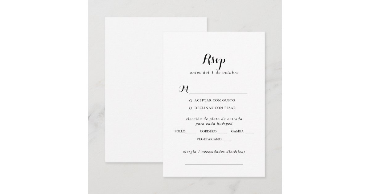 Spanish Wedding Menu Choice RSVP | Zazzle