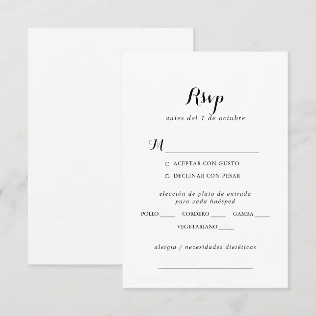 Spanish Wedding Menu Choice RSVP | Zazzle