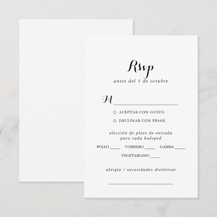 Spanish Wedding Menu Choice RSVP | Zazzle
