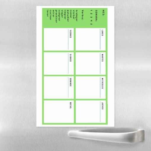 Spanish Weekly Planner with Common Verbs Magnetic Dry Erase Sheet | Zazzle
