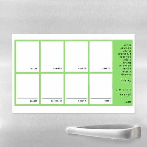 Spanish Weekly Planner with Common Verbs Magnetic Dry Erase Sheet | Zazzle