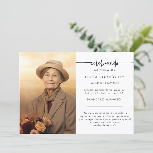 Spanish Wording Funeral Celebrando Memorial Photo Invitation | Zazzle