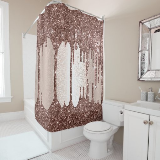 Spark Drip Glitter Effect Blush Rose Chocolates Shower Curtain | Zazzle