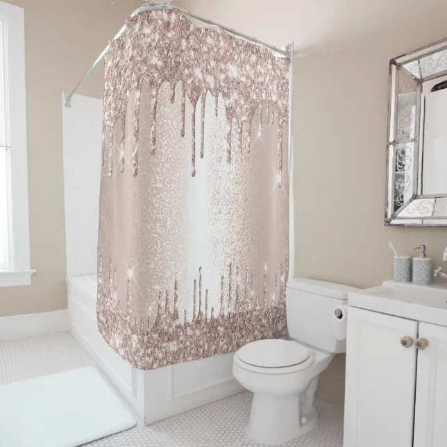 Spark Drip Glitter Effect Blush Rose Girly Elegant Shower Curtain | Zazzle
