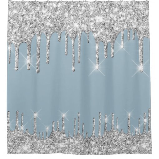 Spark Drips Glitter Effect Smoky Blue Silver Gray Shower Curtain | Zazzle