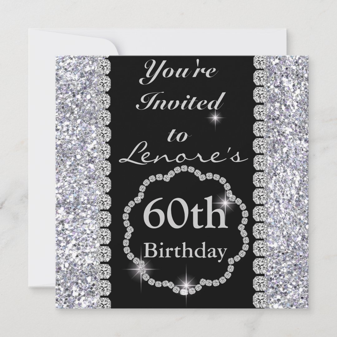 Sparkle 60th Birthday Party Black & Silver Invita Invitation | Zazzle