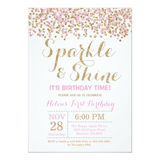 Sparkle and Shine Pink Gold Birthday Invitation | Zazzle.com