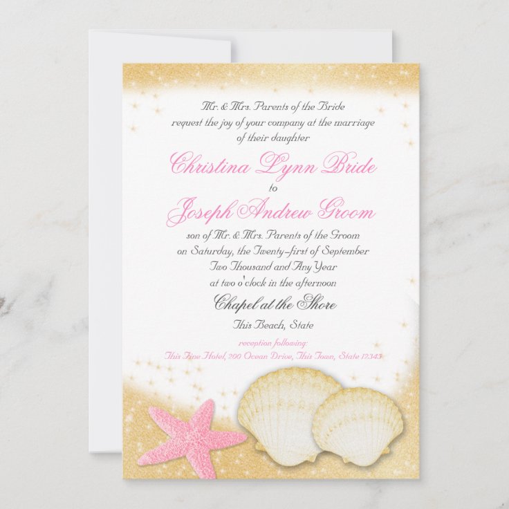 Sparkle Beach Sea Shells and Starfish Invitation | Zazzle